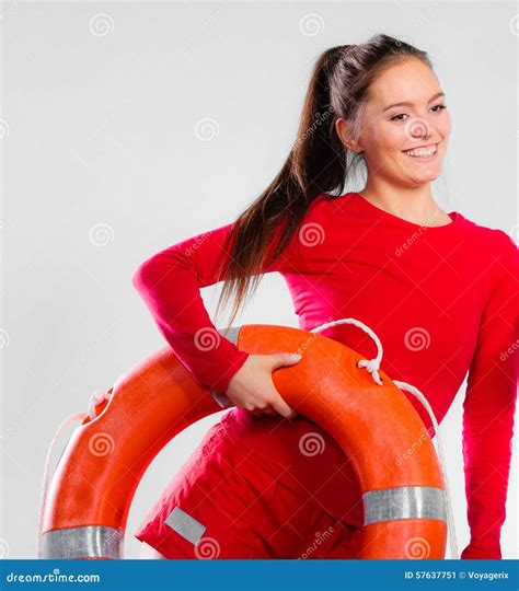 Girl Lifeguard With Rescue Equipment Stock Image Image Of Security