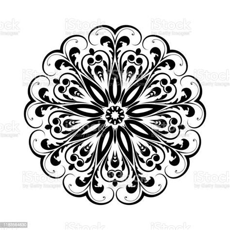 흰색 고립 된 배경에 둥근 검은 만다라 민족 동양 스타일의 장식 장식 0명에 대한 스톡 벡터 아트 및 기타 이미지 0명 검은색 꽃 식물 Istock