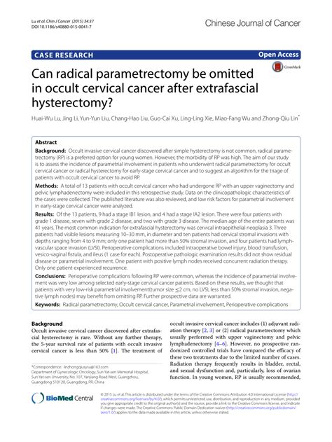 Pdf Can Radical Parametrectomy Be Omitted In Occult Cervical Cancer