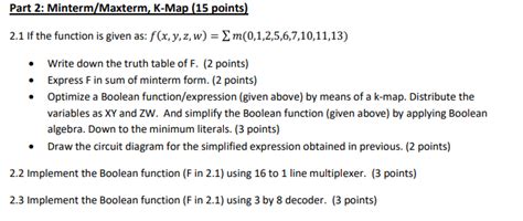 solved part 2 minterm maxterm k map 15 points 2 1 if