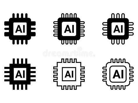 Ai Processor Icons Variations Of Microchip Designs For Artificial Intelligence Stock Vector