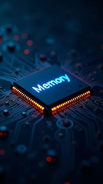 Closeup Of A Microchip With Illuminated Memory Text Premium Ai