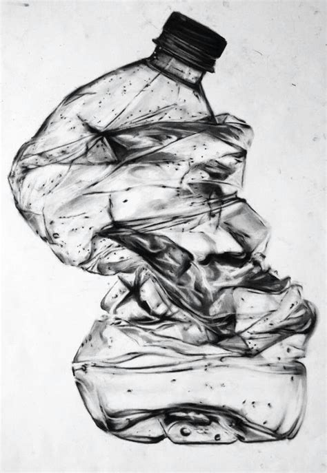 Awesome Charcoal Drawing Of A Crumpled Bottle Charcoal Drawing Trash Art Water Bottle Drawing