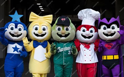 Row Of Fun And Colorful Mascot Characters For Graphic Design Premium