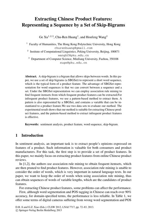 Pdf Extracting Chinese Product Features Representing A Sequence By A Set Of Skip Bigrams