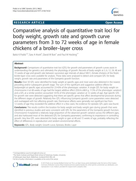 Pdf Comparative Analysis Of Quantitative Trait Loci For Body Weight Growth Rate And Growth