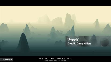 산 경사면을 지평선까지 안개가 낀 추상적인 녹색 풍경 그라데이션 침식 지형 표면 그 너머의 세계 0명에 대한 스톡 벡터 아트 및 기타 이미지 Istock