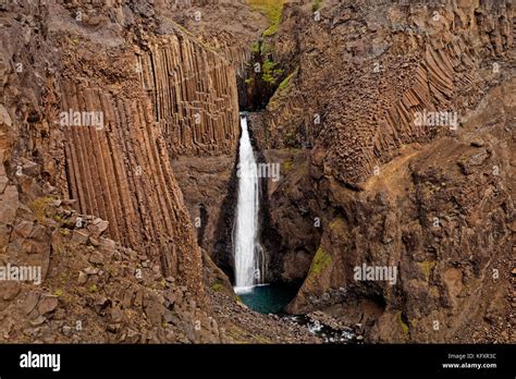 Litlanesfoss Waterfall At Hengifoss East Island Stock Photo Alamy