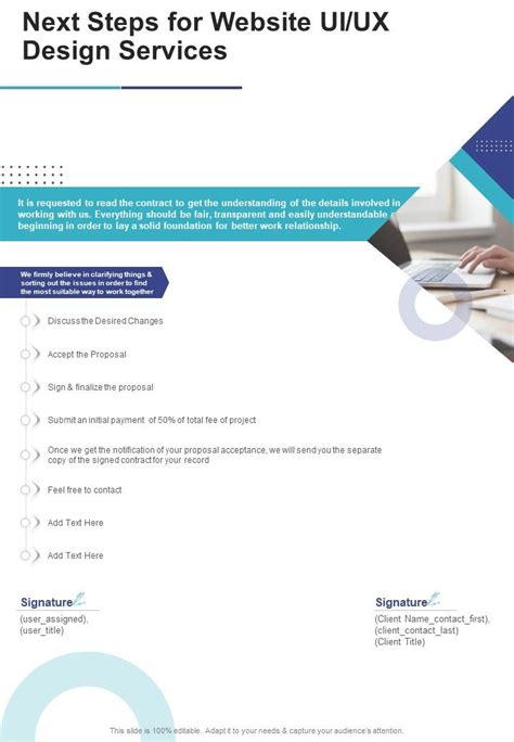 Next Steps For Website Ui Ux Design Services One Pager Sample Example Document Presentation