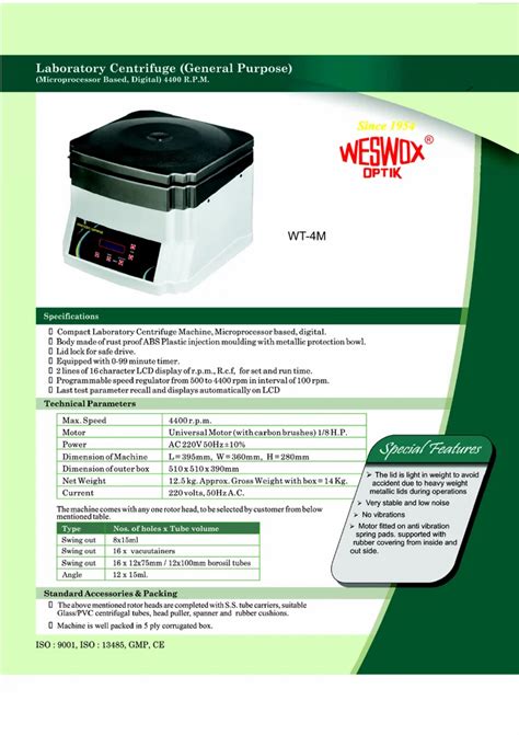Wt 4m Laboratory Centrifuge Microprocessor Based Digital 16xvacutainers 4400 R P M At ₹ 21780