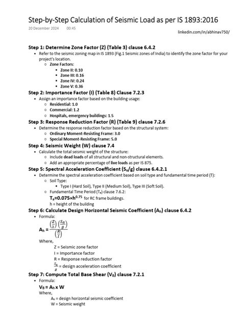 Steps To Seismic Load Calculation Pdf Applied And Interdisciplinary