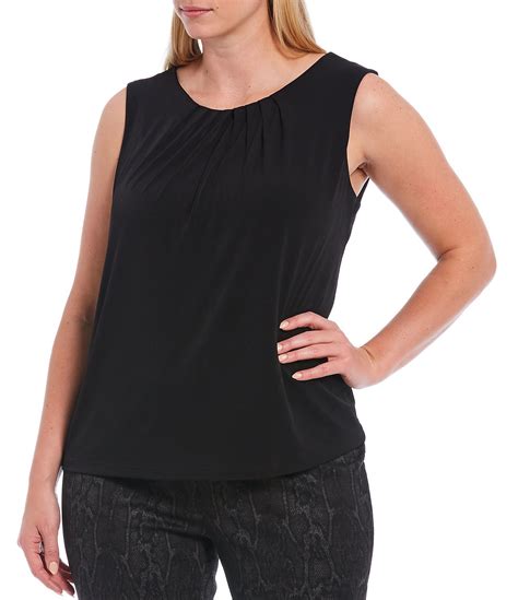 Calvin Klein Plus Size Solid Matte Jersey Pleat Round Neck Sleeveless