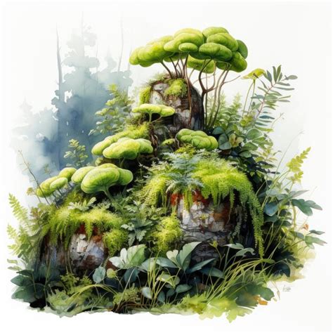 Premium Photo Watercolor Moss Plant Clipart Generative Ai