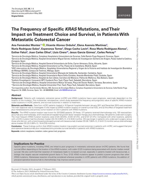 Pdf The Frequency Of Specific Kras Mutations And Their Impact On Treatment Choice And