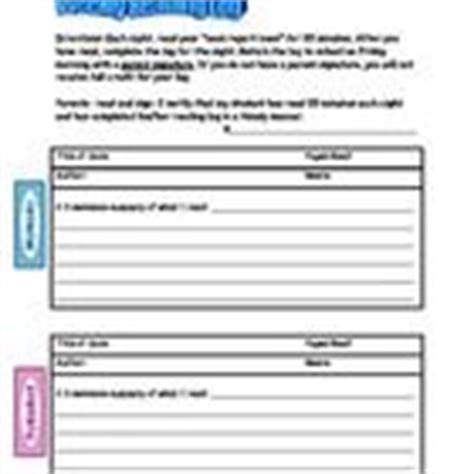 Reading Log For Monday Thursday Includes Spaces For Title Author Pages Read Genre And Short