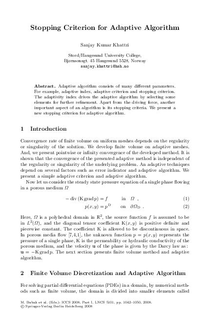 Pdf Stopping Criterion For Adaptive Algorithm