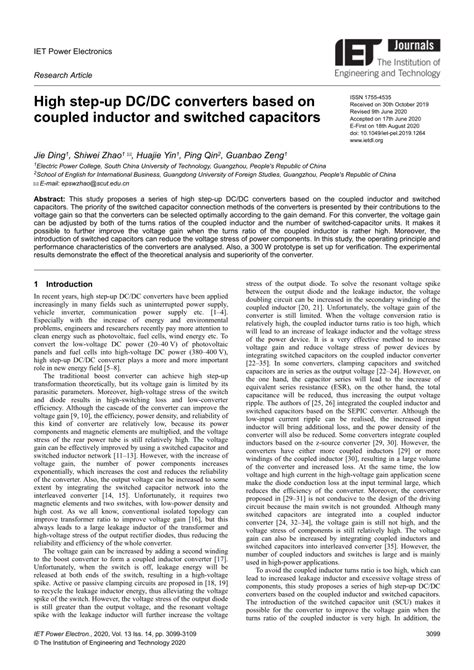 Pdf High Step Up Dcdc Converters Based On Coupled Inductor And Switched Capacitors