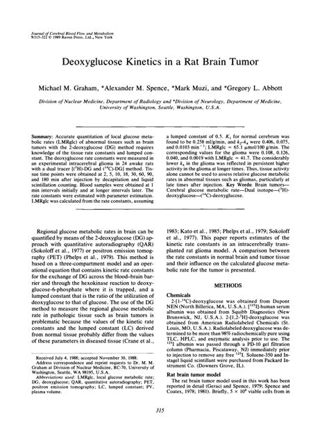 Pdf Deoxyglucose Kinetics In A Rat Brain Tumor