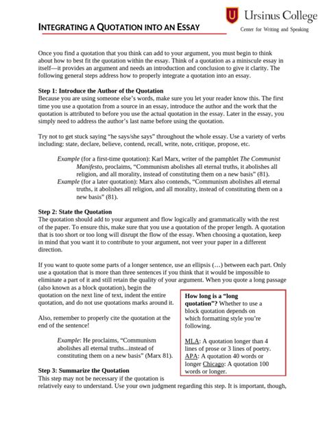 Quoting 1 Integrating Quotes In An Essay Pdf Essays Communism