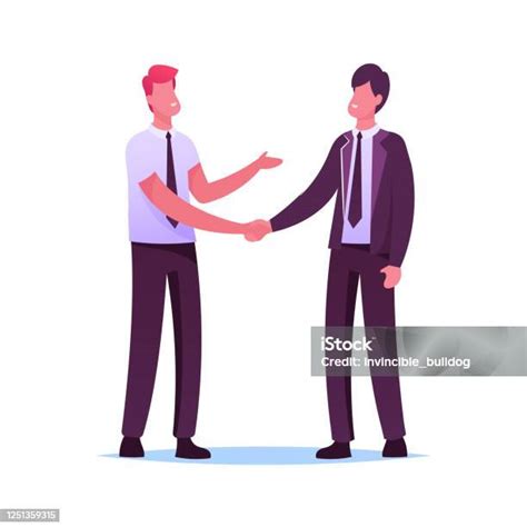 비즈니스 파트너 남성 핸드쉐이킹 및 파트너십 개념 비즈니스 인물 캐릭터 프로젝트 토론을 위한 회의 협상 중 악수 합의 만화 사람들 벡터 일러스트레이션 개념에 대한 스톡 벡터