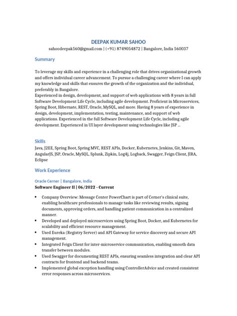 Deepak Kumar Sahoo Resume Pdf Software Information Technology