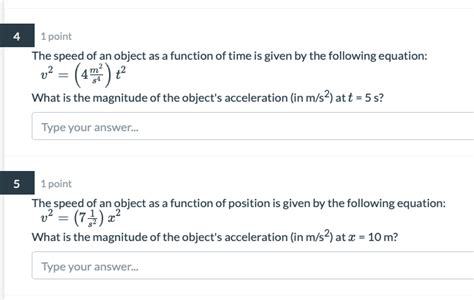 Solved 4 1 Point The Speed Of An Object As A Function Of Chegg Com