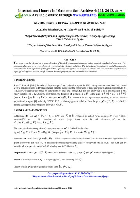generalization of pawlak approximation space