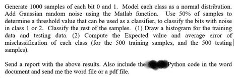 Solved Generate 1000 Samples Of Each Bit 0 And 1 Model Each