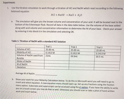 Solved Experiment 1 Use The Titration Simulation To Work
