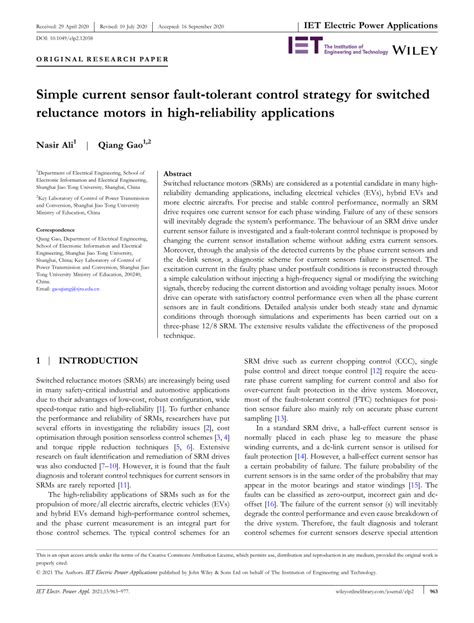 Pdf Simple Current Sensor Fault‐tolerant Control Strategy For