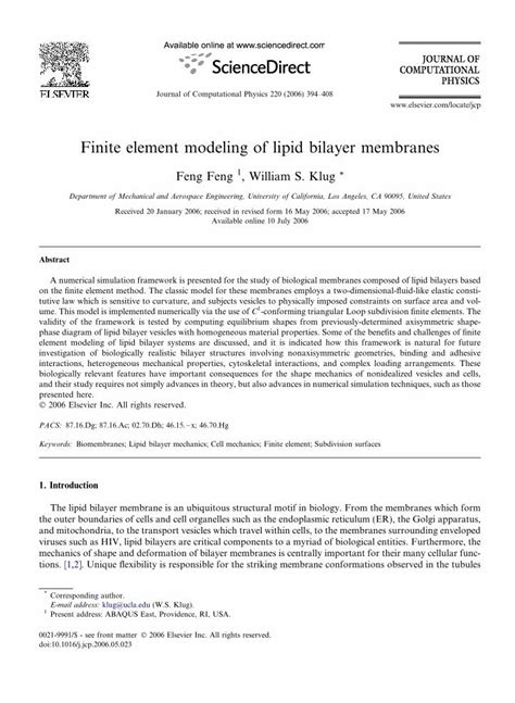 Pdf Finite Element Modeling Of Lipid Bilayer Membranes Dokumentips
