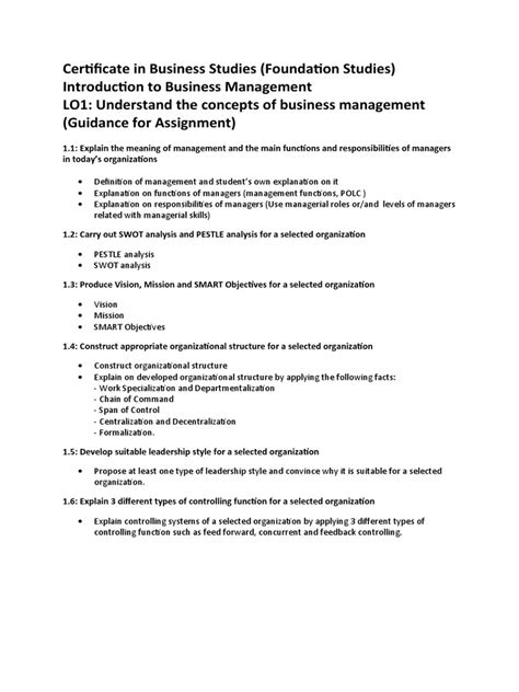Guidence For Assignment For Lo1 Pre Uni Pdf Swot Analysis Cognition