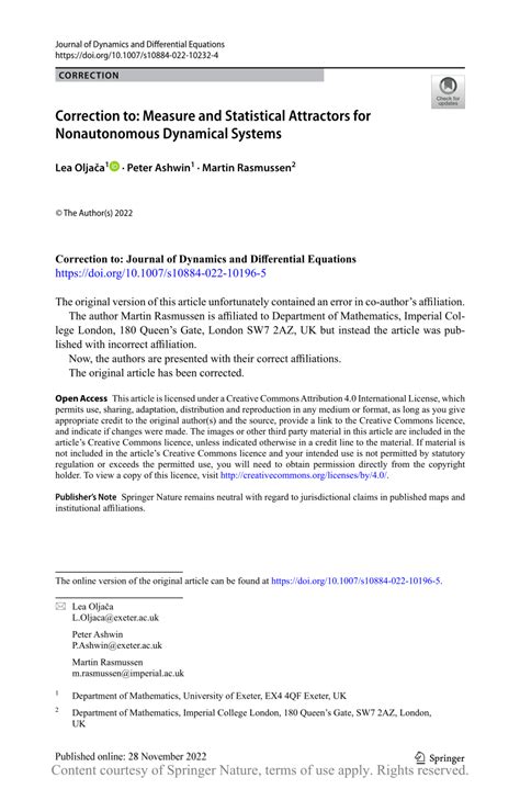 Pdf Correction To Measure And Statistical Attractors For