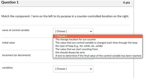 Question 1 4 Pts Match The Component Term On The Left To Its Purpose