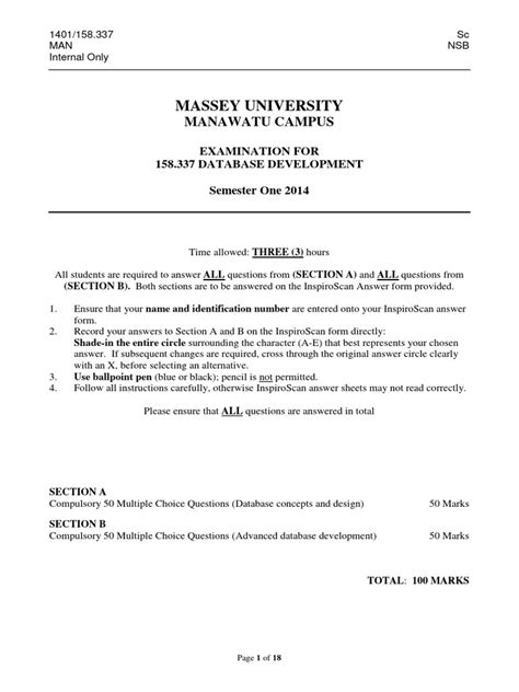 158337 Database Development Massey Exam S1 2014 Pdf