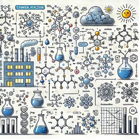 Chemical Reaction Diagrams Illustrations Of Chemical Reactions A Stock Illustration