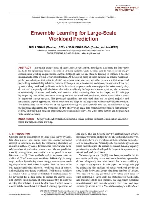 Pdf Ensemble Learning For Large Scale Workload Prediction