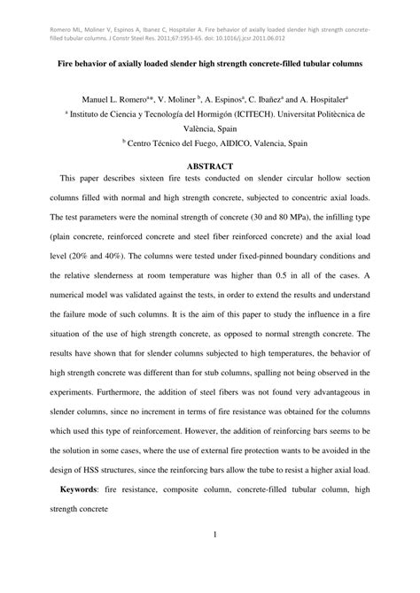 Pdf Fire Behavior Of Axially Loaded Slender High Strength Concrete