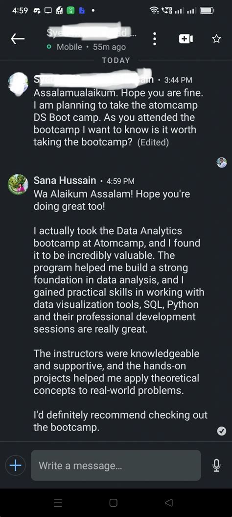sana hussain on linkedin really the learning experience at atomcamp was worth it proud alumni 💡💡…