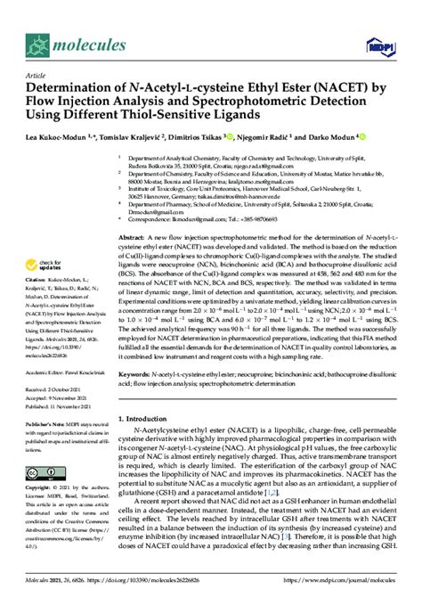 Determination Of N Acetyl L Cysteine Ethyl Ester Nacet By Flow