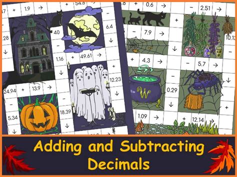 Addition And Subtraction Of Decimals Cross Number Puzzle Halloween