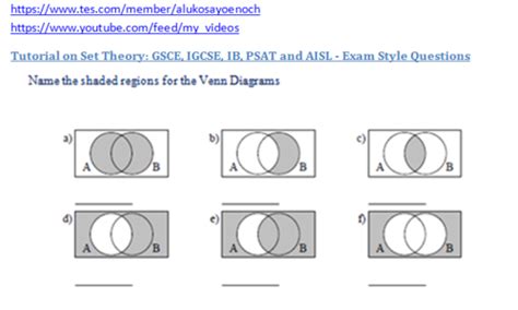 Set Theory [gsce Igcse Ib Psat And Aisl Exam Style Questions] Teaching Resources