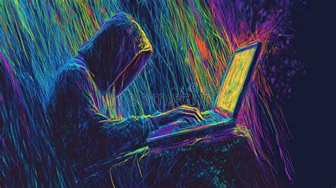 A Fellow Hacker Sits In Front Of A Laptop A Man Steals Data Concept