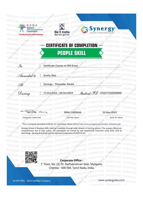 Sruthy Sasi On Linkedin Ms Excel Course Completion Certificate