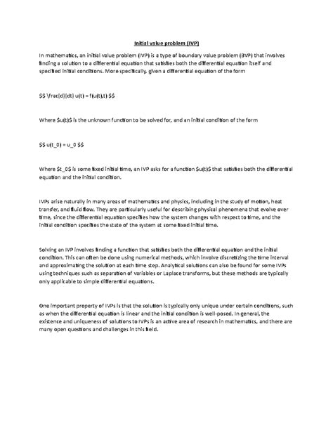 Initial Value Problem Ivp More Specifically Given A Differential Equation Of The Form