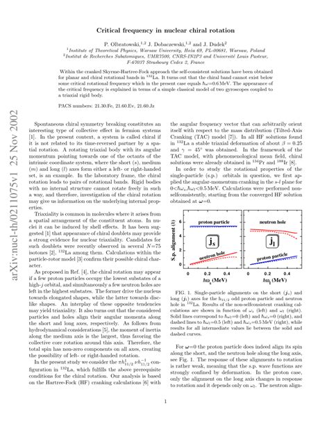 Pdf Critical Frequency In Nuclear Chiral Rotation
