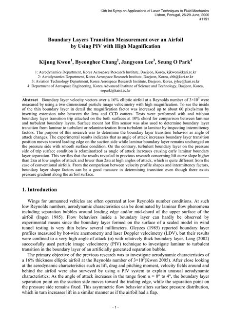Pdf Boundary Layers Transition Measurement Over An Airfoil By Using Piv With High Magnification