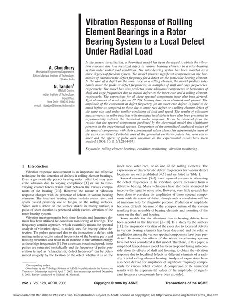 Pdf Vibration Response Of Rolling Element Bearings In A Rotor Bearing