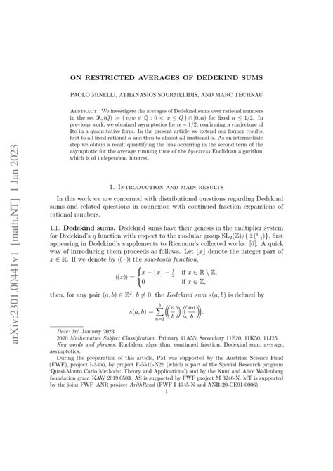 PDF On Restricted Averages Of Dedekind Sums
