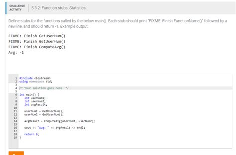 Solved Challenge Activity 532 Function Stubs Statistics
